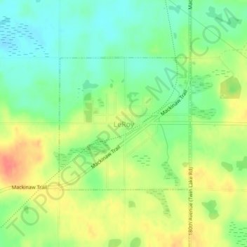 Mapa topográfico LeRoy, altitud, relieve