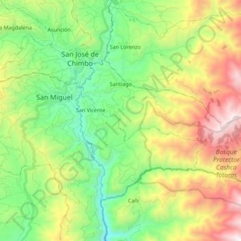 Mapa topográfico Santiago, altitud, relieve
