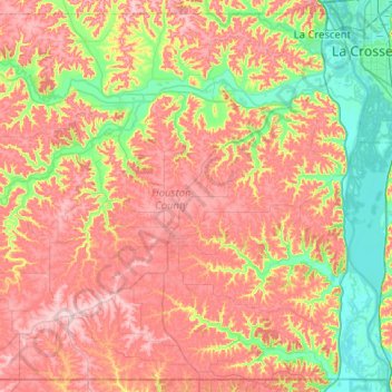 Mapa topográfico Houston County, altitud, relieve