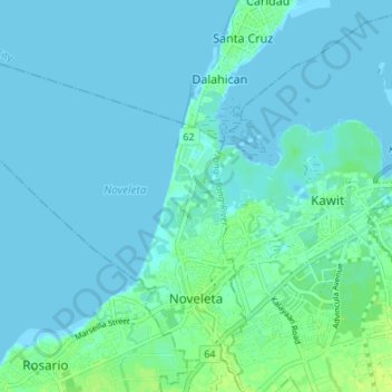 Mapa topográfico Noveleta, altitud, relieve