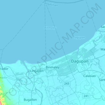 Mapa topográfico Binmaley, altitud, relieve