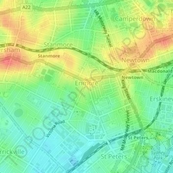 Mapa topográfico Enmore, altitud, relieve