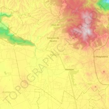 Mapa topográfico Metepec, altitud, relieve