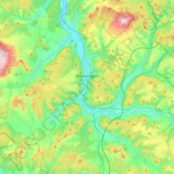 Mapa topográfico Meiningen, altitud, relieve
