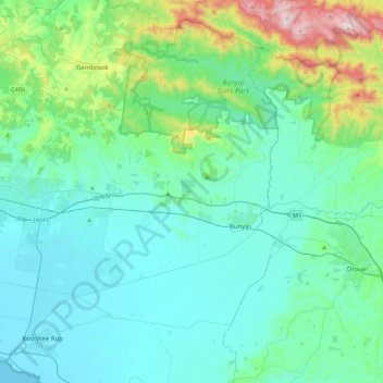 Mapa topográfico Bunyip River, altitud, relieve