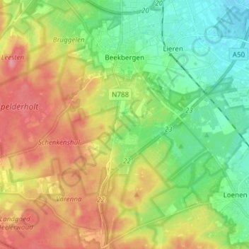 Mapa topográfico Beekbergen, altitud, relieve