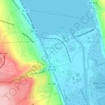 Mapa topográfico Watkins Glen, altitud, relieve