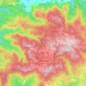 Mapa topográfico Divcibare, altitud, relieve