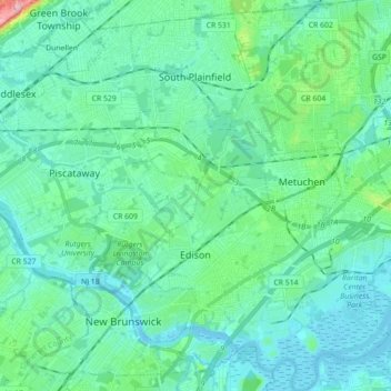 Mapa topográfico Edison, altitud, relieve
