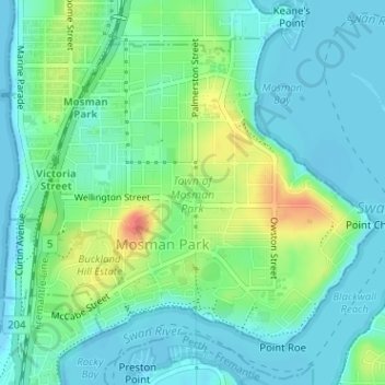 Mapa topográfico Town of Mosman Park, altitud, relieve