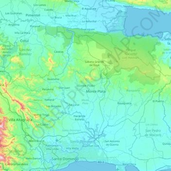 Mapa topográfico Monte Plata, altitud, relieve