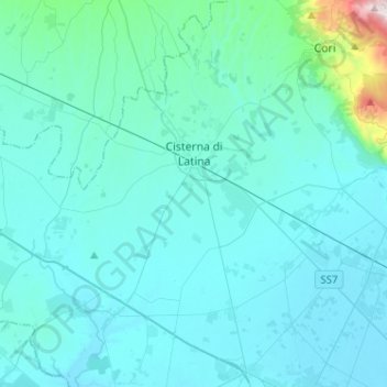 Mapa topográfico Cisterna di Latina, altitud, relieve