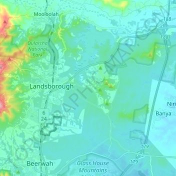 Mapa topográfico Landsborough, altitud, relieve