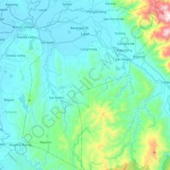 Mapa topográfico Laur, altitud, relieve