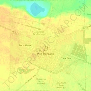 Mapa topográfico Pico Truncado, altitud, relieve