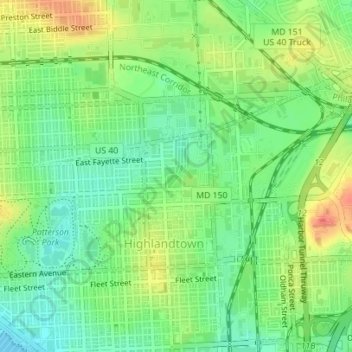 Mapa topográfico Baltimore Highlands, altitud, relieve