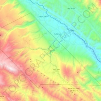 Mapa topográfico Parque Nacional Toro Toro, altitud, relieve