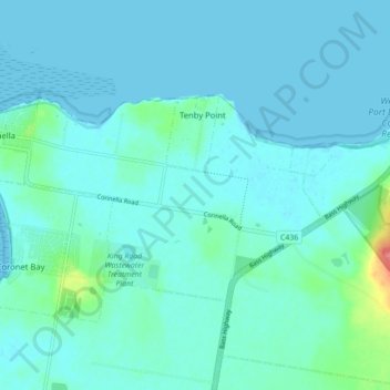 Mapa topográfico Corinella, altitud, relieve