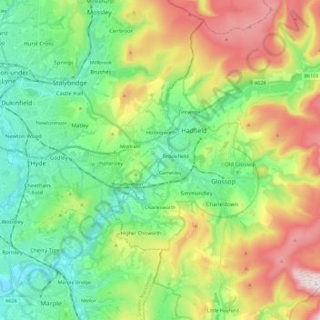 Mapa topográfico Charlesworth, altitud, relieve