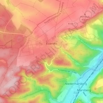 Mapa topográfico Essentho, altitud, relieve