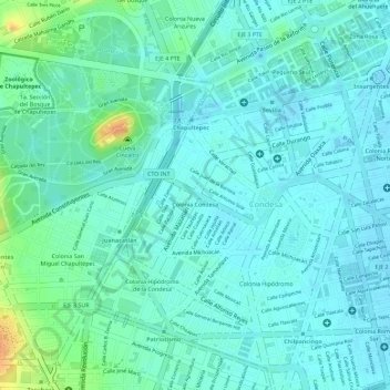 Mapa topográfico Condesa, altitud, relieve