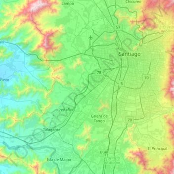 Mapa topográfico Río Mapocho, altitud, relieve