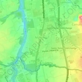 Mapa topográfico Makiling, altitud, relieve