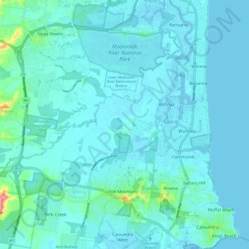 Mapa topográfico Mooloolah River National Park, altitud, relieve