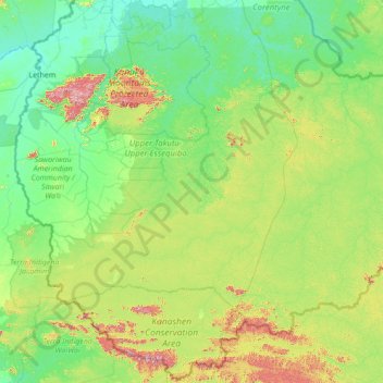 Mapa topográfico Amazon rainforest, altitud, relieve