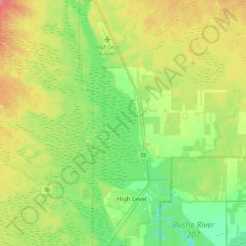 Mapa topográfico Town of High Level, altitud, relieve