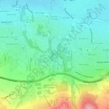 Mapa topográfico Marlay Park, altitud, relieve