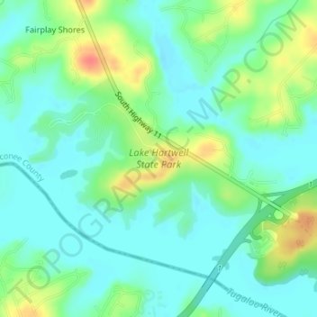 Mapa topográfico Lake Hartwell State Park, altitud, relieve