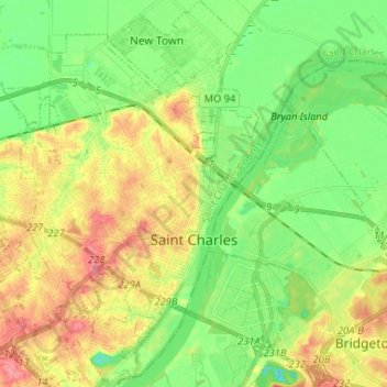 Mapa topográfico Saint Charles, altitud, relieve