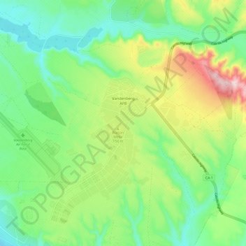Mapa topográfico Vandenberg AFB, altitud, relieve