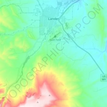Mapa topográfico Lander, altitud, relieve