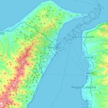 Mapa topográfico Messina, altitud, relieve
