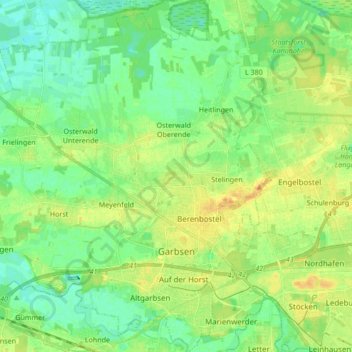 Mapa topográfico Garbsen, altitud, relieve