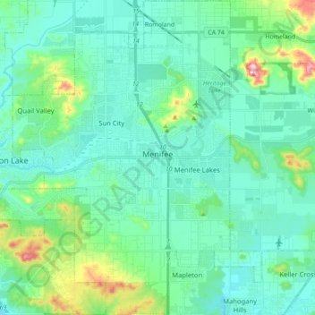 Mapa topográfico Menifee, altitud, relieve