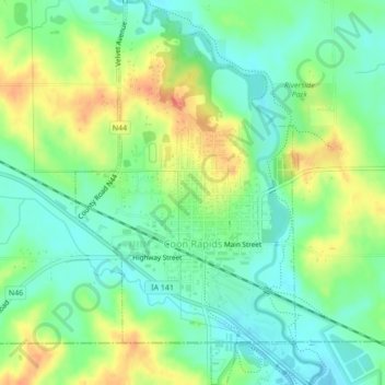 Mapa topográfico Coon Rapids, altitud, relieve