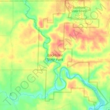 Mapa topográfico Backbone State Park, altitud, relieve