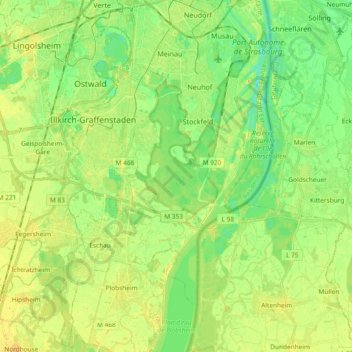 Mapa topográfico Rhin Tortu, altitud, relieve