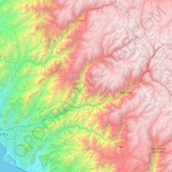 Mapa topográfico Río Rímac, altitud, relieve