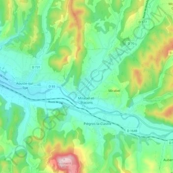 Mapa topográfico Mirabel-et-Blacons, altitud, relieve