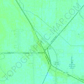 Mapa topográfico McGehee, altitud, relieve