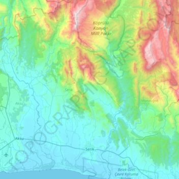 Mapa topográfico Serik, altitud, relieve