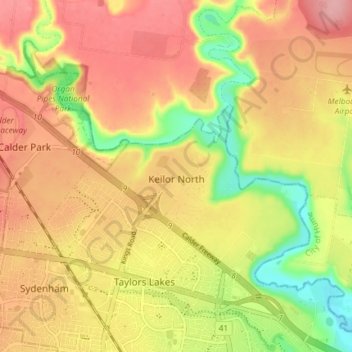 Mapa topográfico Keilor North, altitud, relieve