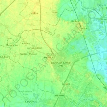 Mapa topográfico Narela Tehsil, altitud, relieve