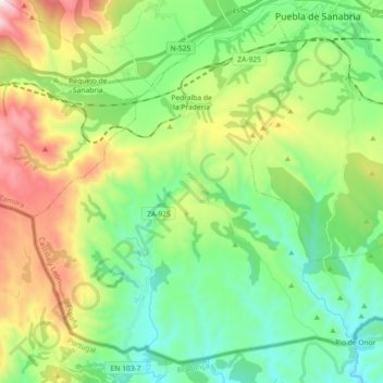 Mapa topográfico Pedralba de la Pradería, altitud, relieve