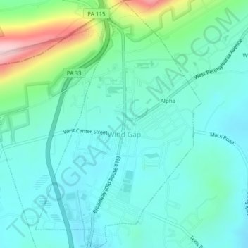 Mapa topográfico Wind Gap, altitud, relieve