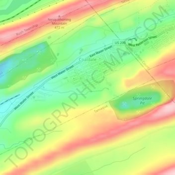 Mapa topográfico Coaldale, altitud, relieve